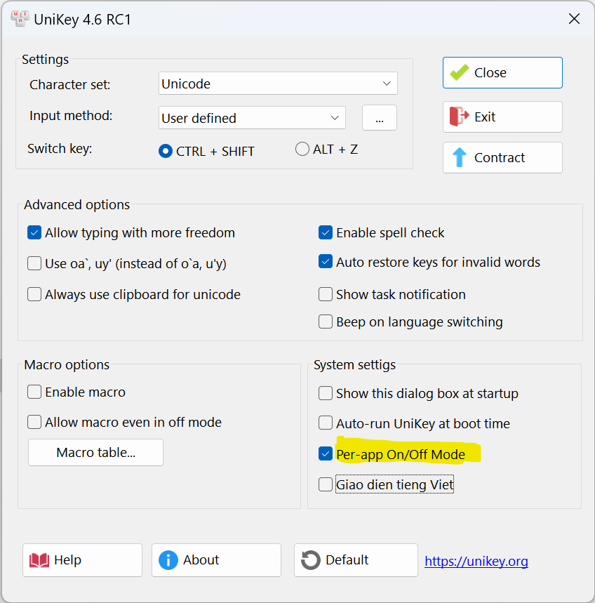 Per App Vietnamese Mode | UniKey Per App Vietnamese Mode | UniKey